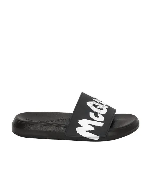 Alexander McQueen Graffiti Logo Slip-on Slides - Black