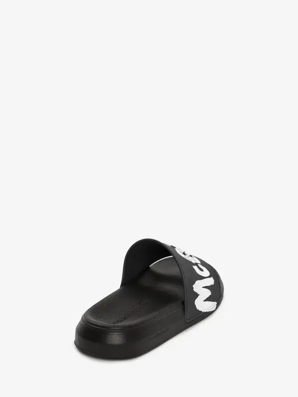 Alexander McQueen Graffiti Logo Slip-on Slides - Black