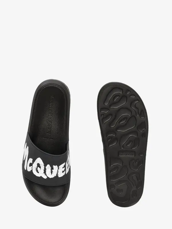 Alexander McQueen Graffiti Logo Slip-on Slides - Black