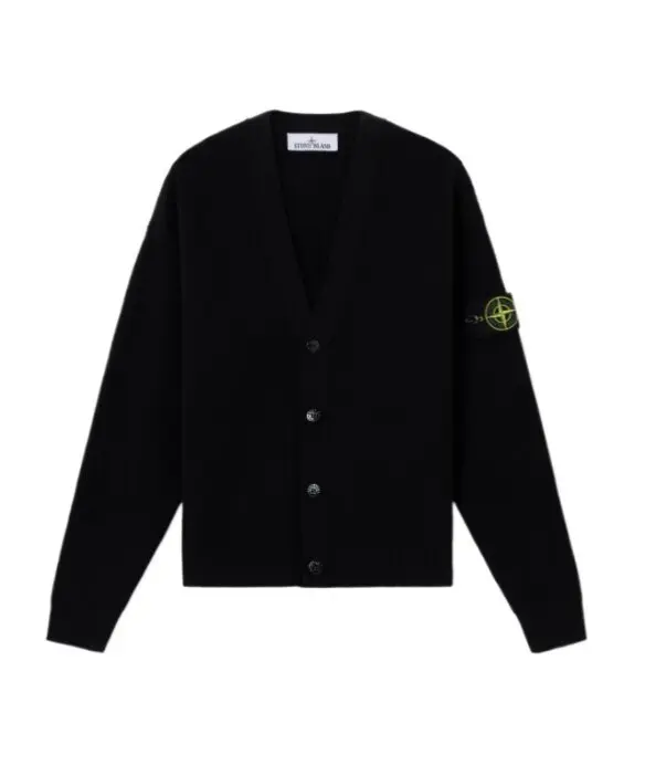 Stone Island Logo Patch V-neck Cardigan - Black