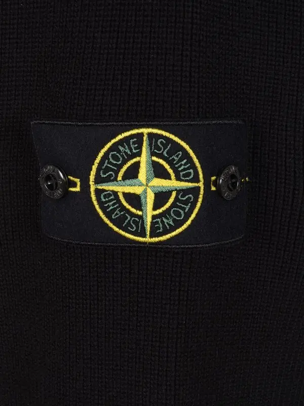 Stone Island Logo Patch V-neck Cardigan - Black