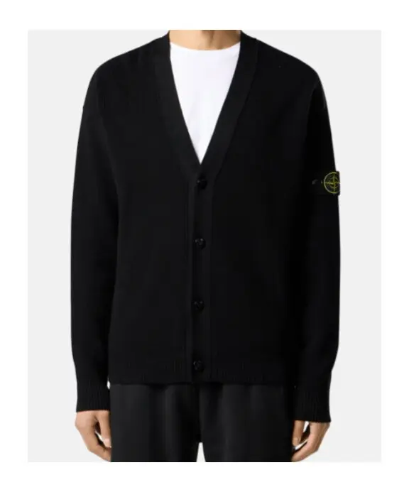 Stone Island Logo Patch V-neck Cardigan - Black