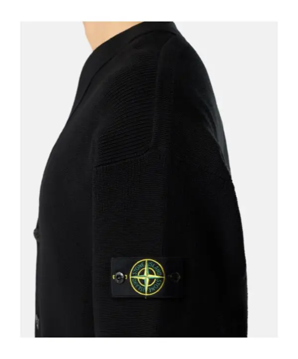 Stone Island Logo Patch V-neck Cardigan - Black