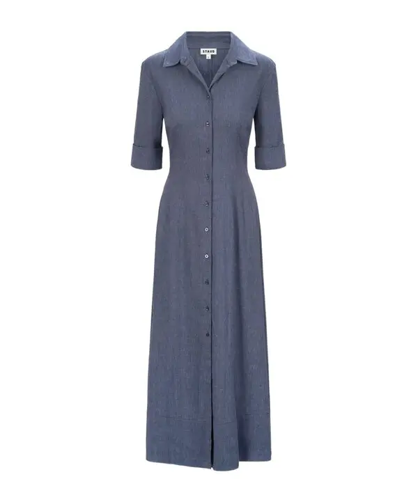 Staud Joan Dress With Lapel Collar And Button Closure