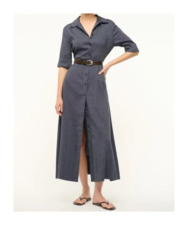 Staud Joan Dress With Lapel Collar And Button Closure