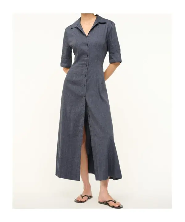 Staud Joan Dress With Lapel Collar And Button Closure