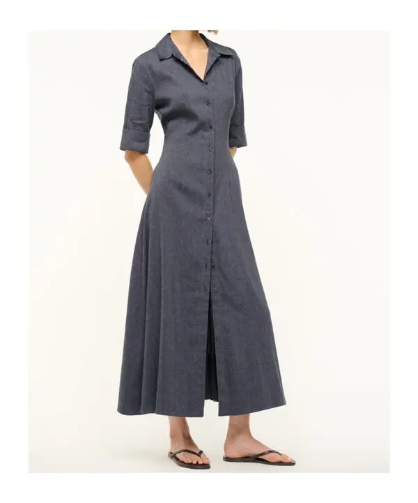 Staud Joan Dress With Lapel Collar And Button Closure