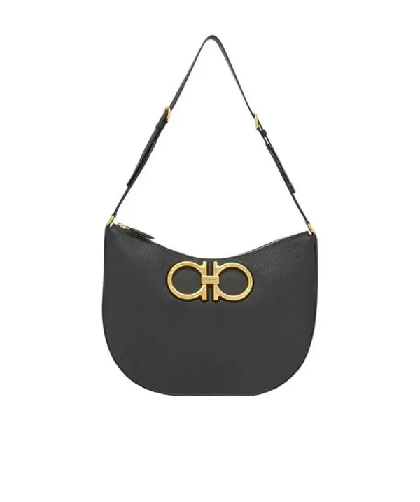 FERRAGAMO Maxi Gancio Shoulder Bag - Black