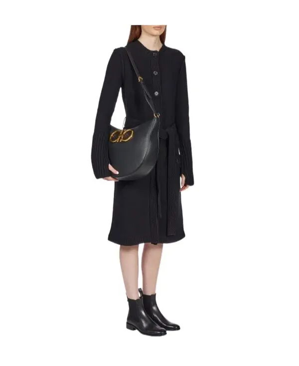 FERRAGAMO Maxi Gancio Shoulder Bag - Black