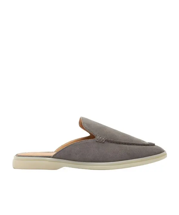 SCAROSSO Lucrezia Suede Slip-on Mules - Grey