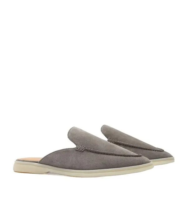 SCAROSSO Lucrezia Suede Slip-on Mules - Grey