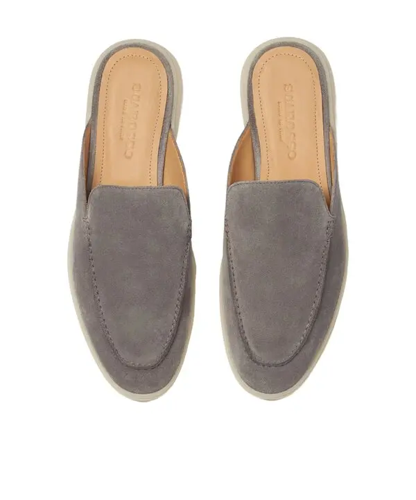 SCAROSSO Lucrezia Suede Slip-on Mules - Grey
