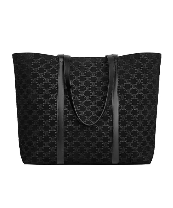 Celine Horizontal Museum Bag In Suede Calfskin With Embossed Triomphe - Black