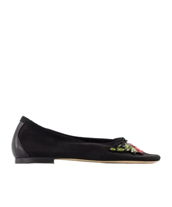 Simone Rocha Floral Embellished Mesh Ballet Flats - Black