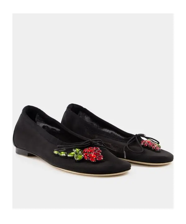 Simone Rocha Floral Embellished Mesh Ballet Flats - Black