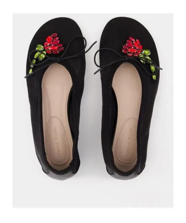 Simone Rocha Floral Embellished Mesh Ballet Flats - Black