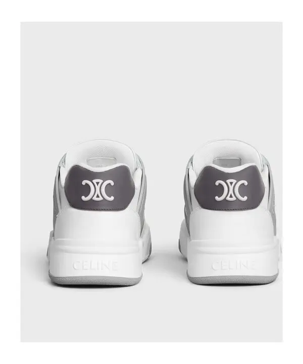 Celine Ct-09 Calfskin And Mesh Trainers - Optical White/gray