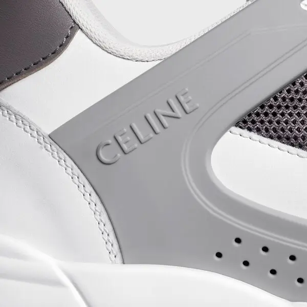 Celine Ct-09 Calfskin And Mesh Trainers - Optical White/gray