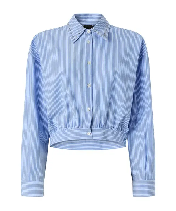 Pinko Striped Rhinestone-collar Cropped Shirt