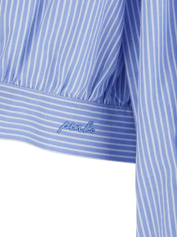 Pinko Striped Rhinestone-collar Cropped Shirt - Blue