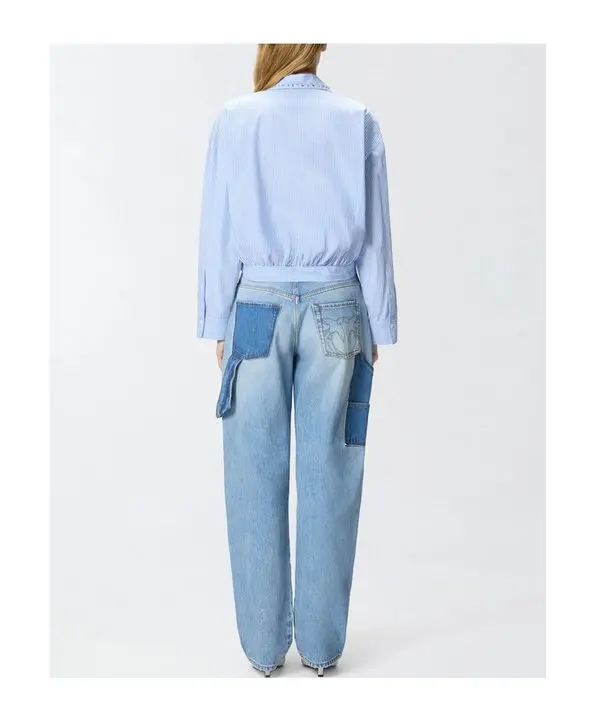 Pinko Striped Rhinestone-collar Cropped Shirt