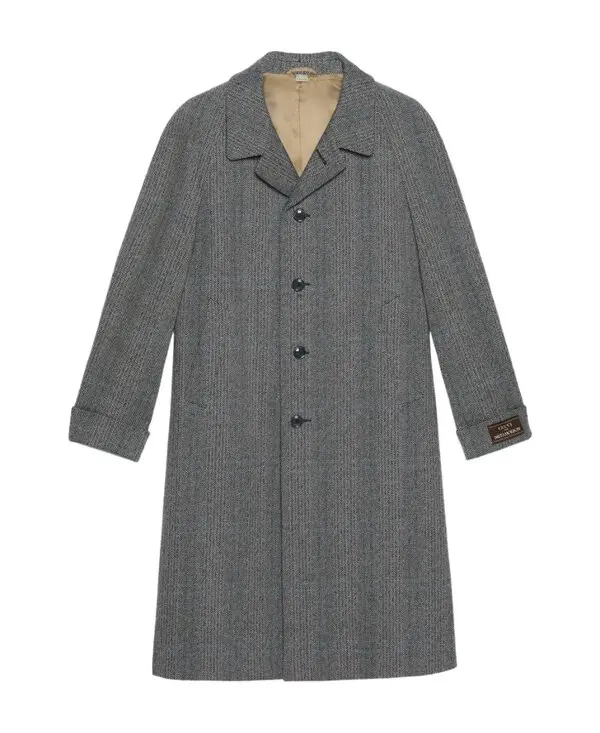 Gucci Single-breasted Houndstooth Checked Coat - Gray
