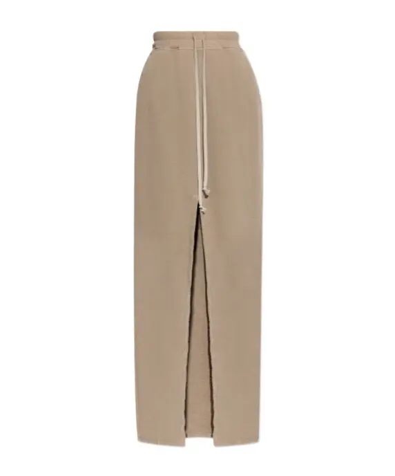 Rick Owens Maxi Skirt With Drawstring And Slit Detail - Beige