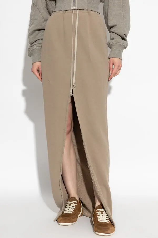 Rick Owens Maxi Skirt With Drawstring And Slit Detail