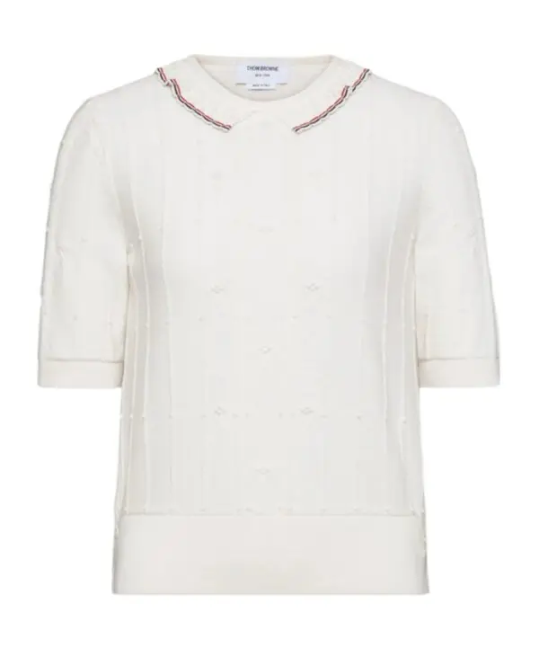Thom Browne Short-sleeve Knit Top With Lace Trim - No