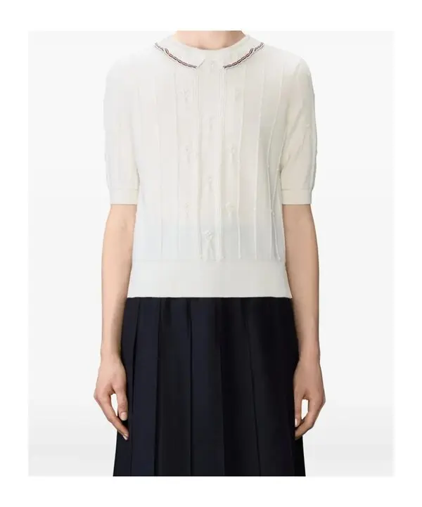 Thom Browne Short-sleeve Knit Top With Lace Trim - No