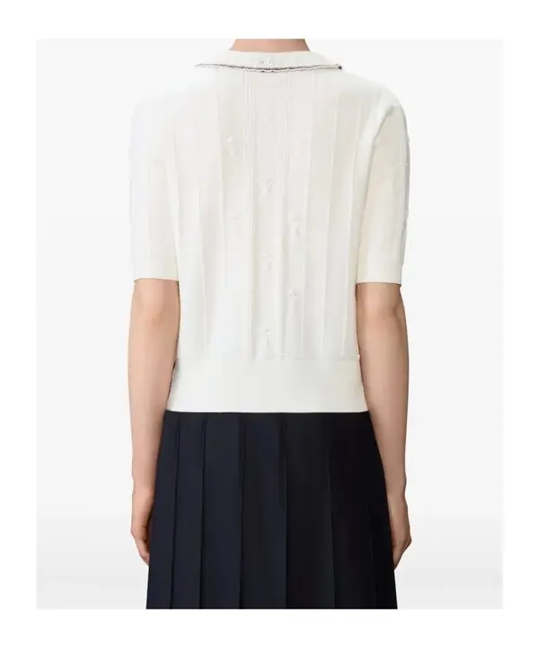 Thom Browne Short-sleeve Knit Top With Lace Trim - White