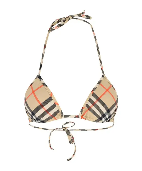 Burberry Checked Halterneck Bikini Top - Beige