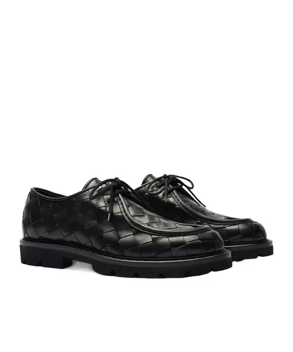 SCAROSSO Damiano Woven Round Toe Lace-up Shoes