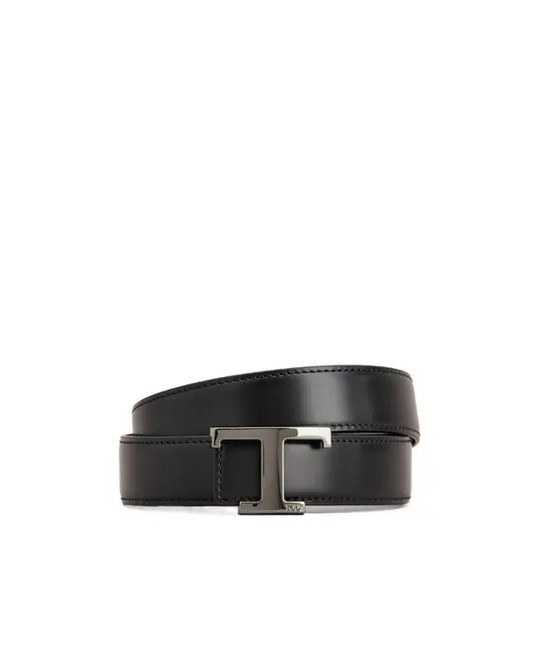 TOD'S Timeless Reversible Leather Belt With T Buckle - Black Wine Red