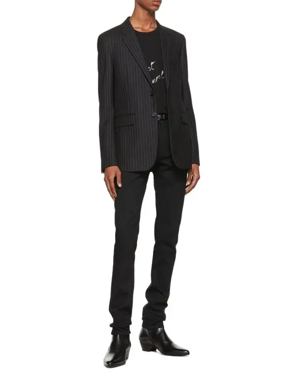 Saint Laurent Pinstriped Buttoned Blazer - Black