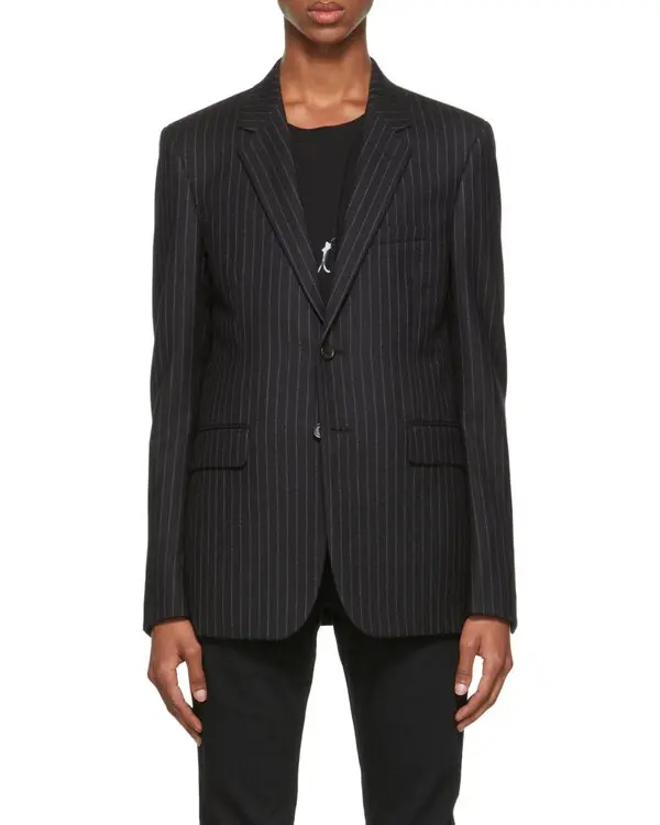 Saint Laurent Pinstriped Buttoned Blazer - Black