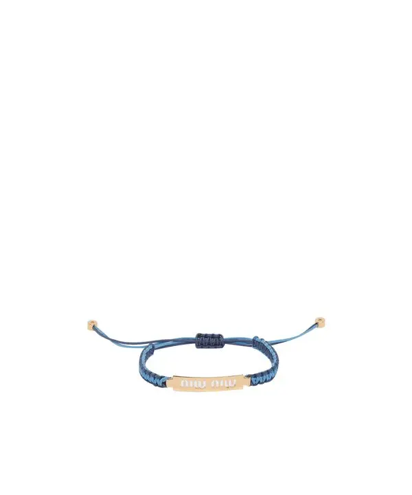 Miu Miu Cotton And Metal Bracelet With Logo - Blue