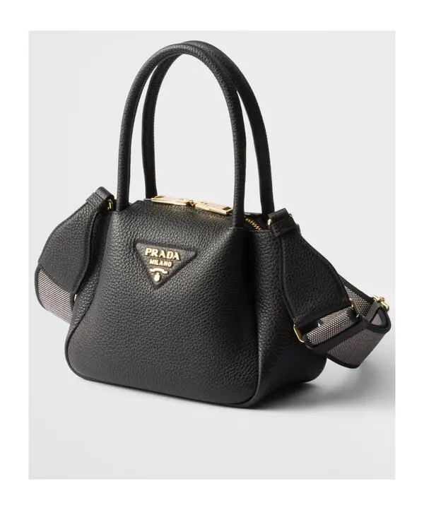 Prada Leather Mini Handbag With Metal Hardware And Zip Closure - Black
