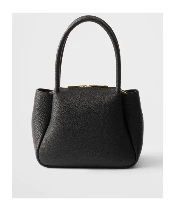 Prada Leather Mini Handbag With Metal Hardware And Zip Closure - Black