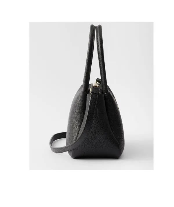 Prada Leather Mini Handbag With Metal Hardware And Zip Closure - Black