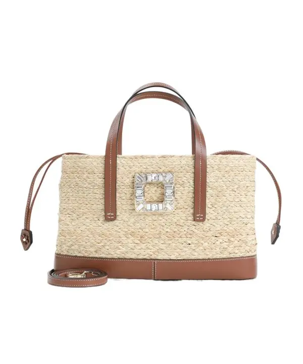 ROGER VIVIER Viv Skate Small Shopping Bag In Raffia - Naturale