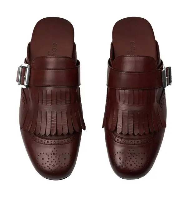 SCAROSSO Gemma Fringed Mule Flat - Cognac