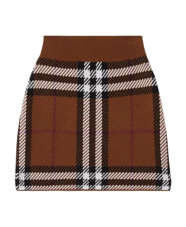 Burberry Kiandra Check Wool Mini Skirt - Brown