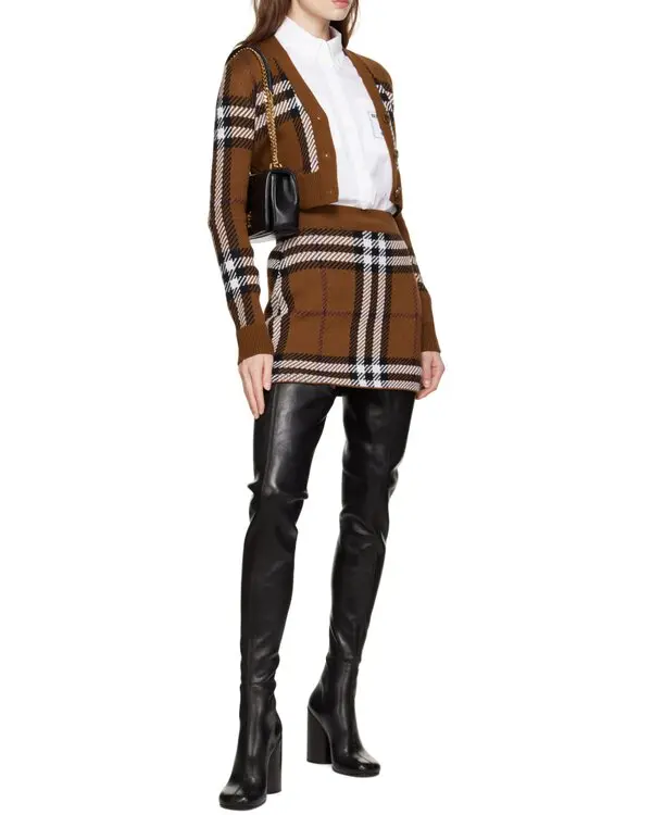 Burberry Kiandra Check Wool Mini Skirt - Brown