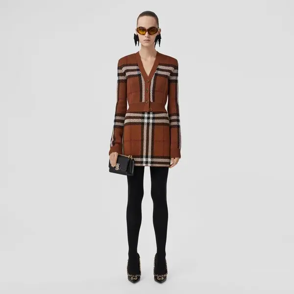 Burberry Kiandra Check Wool Mini Skirt - Brown