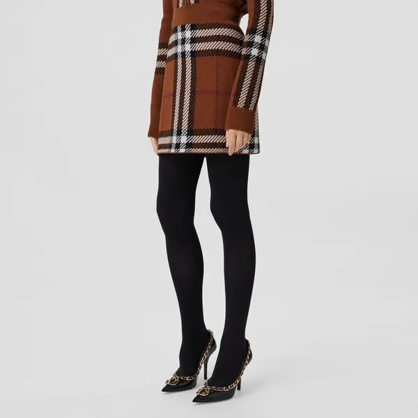 Burberry Kiandra Check Wool Mini Skirt - Brown