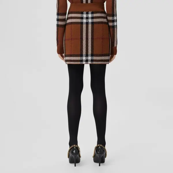 Burberry Kiandra Check Wool Mini Skirt - Brown
