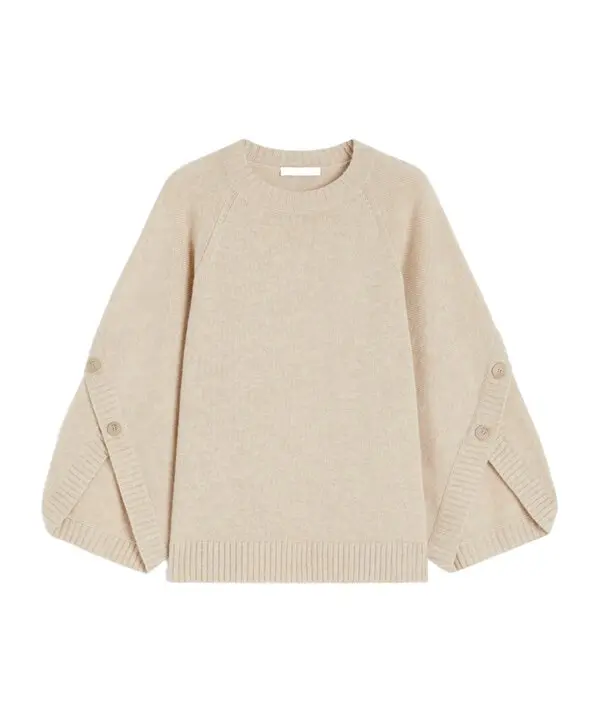 Max Mara Ampex Crewneck Knitted Jumper With Logo Horn Buttons - Sand