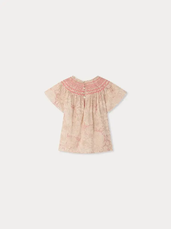 Bonpoint Round Neck Short Sleeve Smocked Top