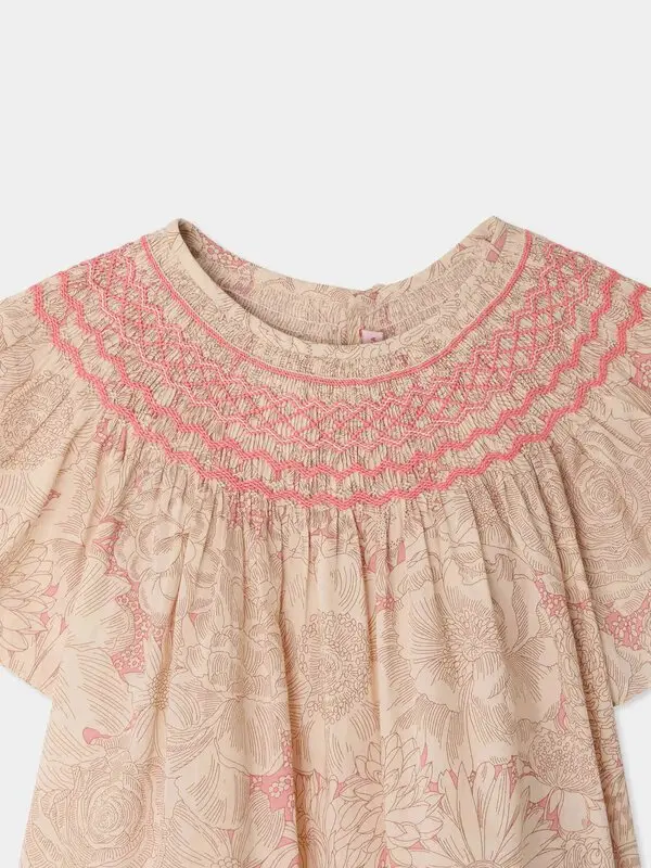 Bonpoint Round Neck Short Sleeve Smocked Top